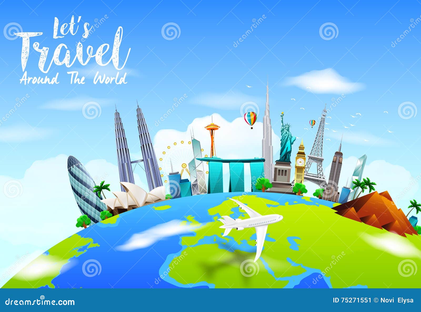 Famous Monuments of the World on Planet Earth on Blue Skyline ...