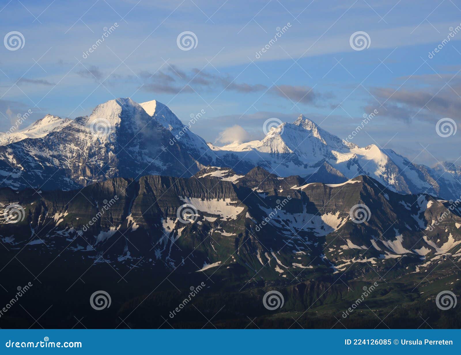 Famous Mountains in the Swiss Alps. Eiger, Monch and Jungfrau in Early ...