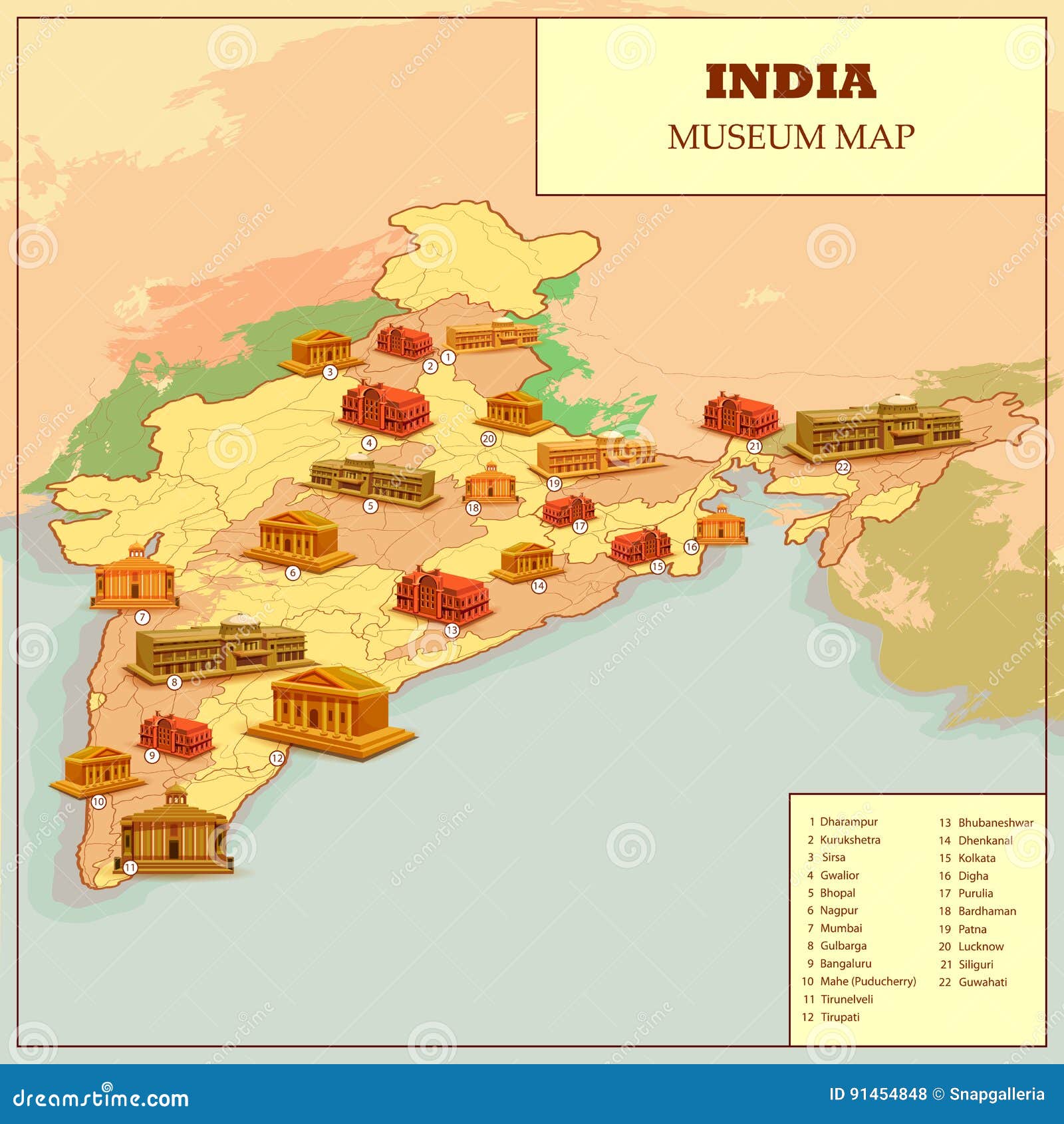 Famous museum Map of India stock vector. Illustration of culture - 91454848