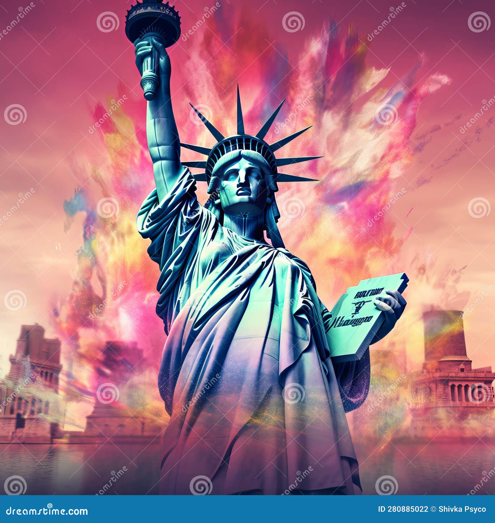 The Famous New York Many Graffiti Statue of Liberty Generative AI Stock ...