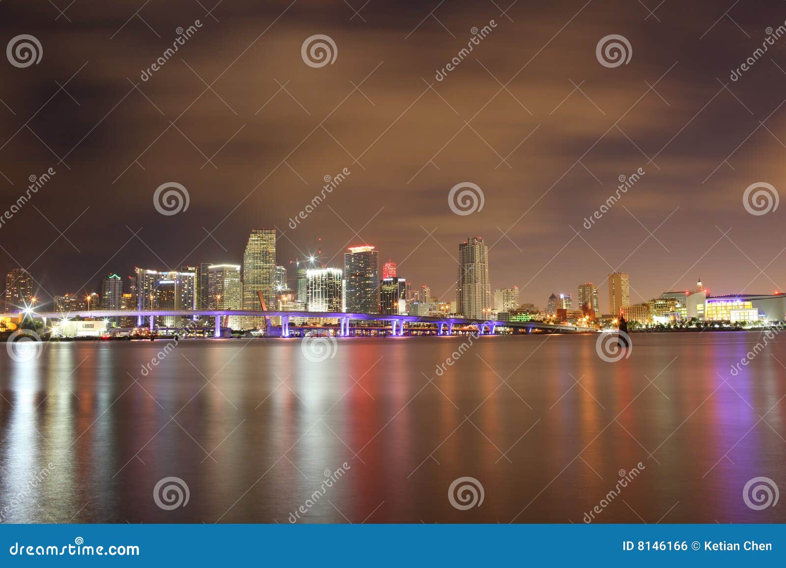 Famous Night Scene - Downtown Miami Stock Photo - Image of ocean, shore ...