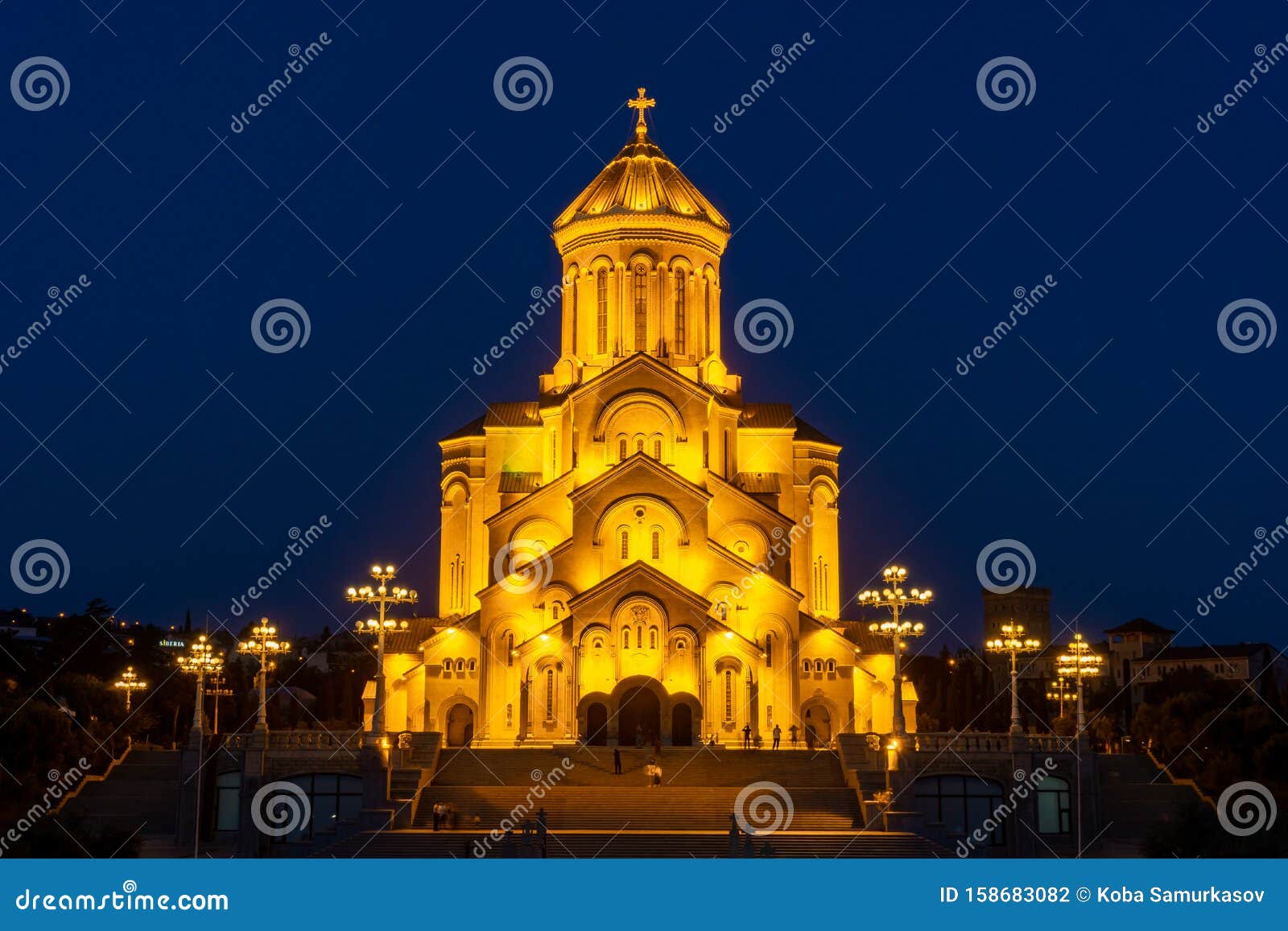 Famous Orthodox Holy Trinitiy Sameba Church Illuminated with Golden ...