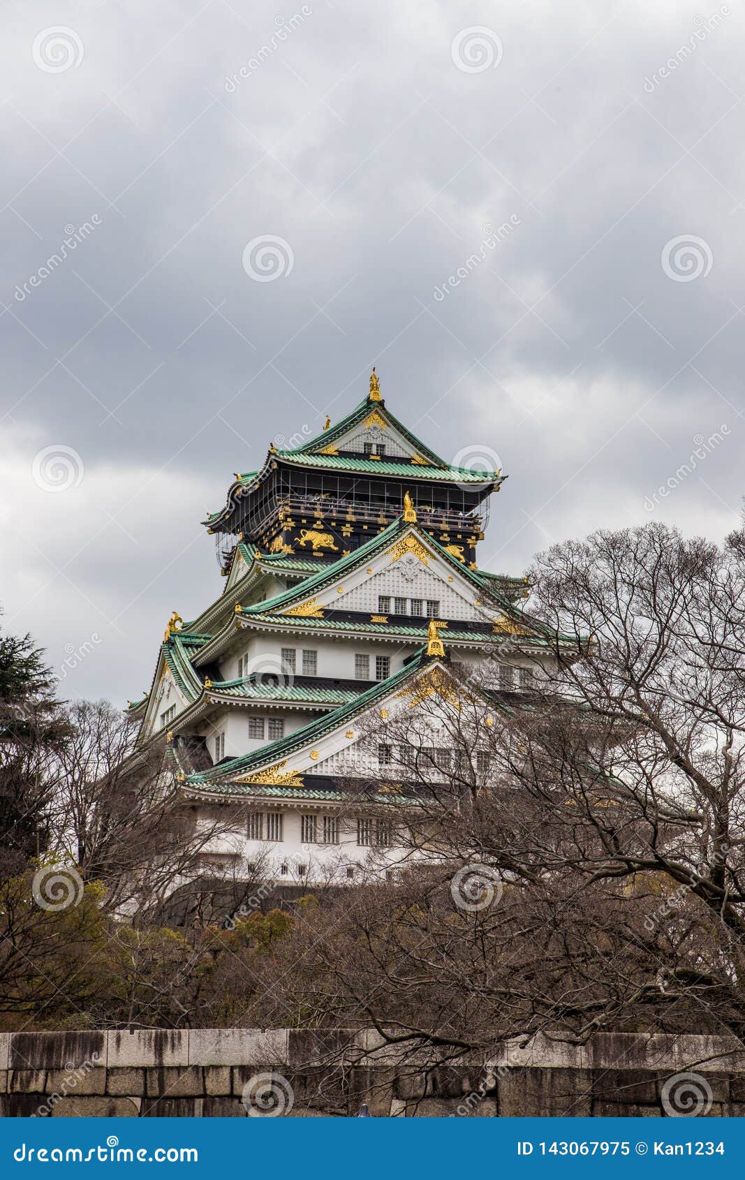 Osaka Castle in Spring in Cloudy Day, Osaka, Kansai Stock Image - Image ...