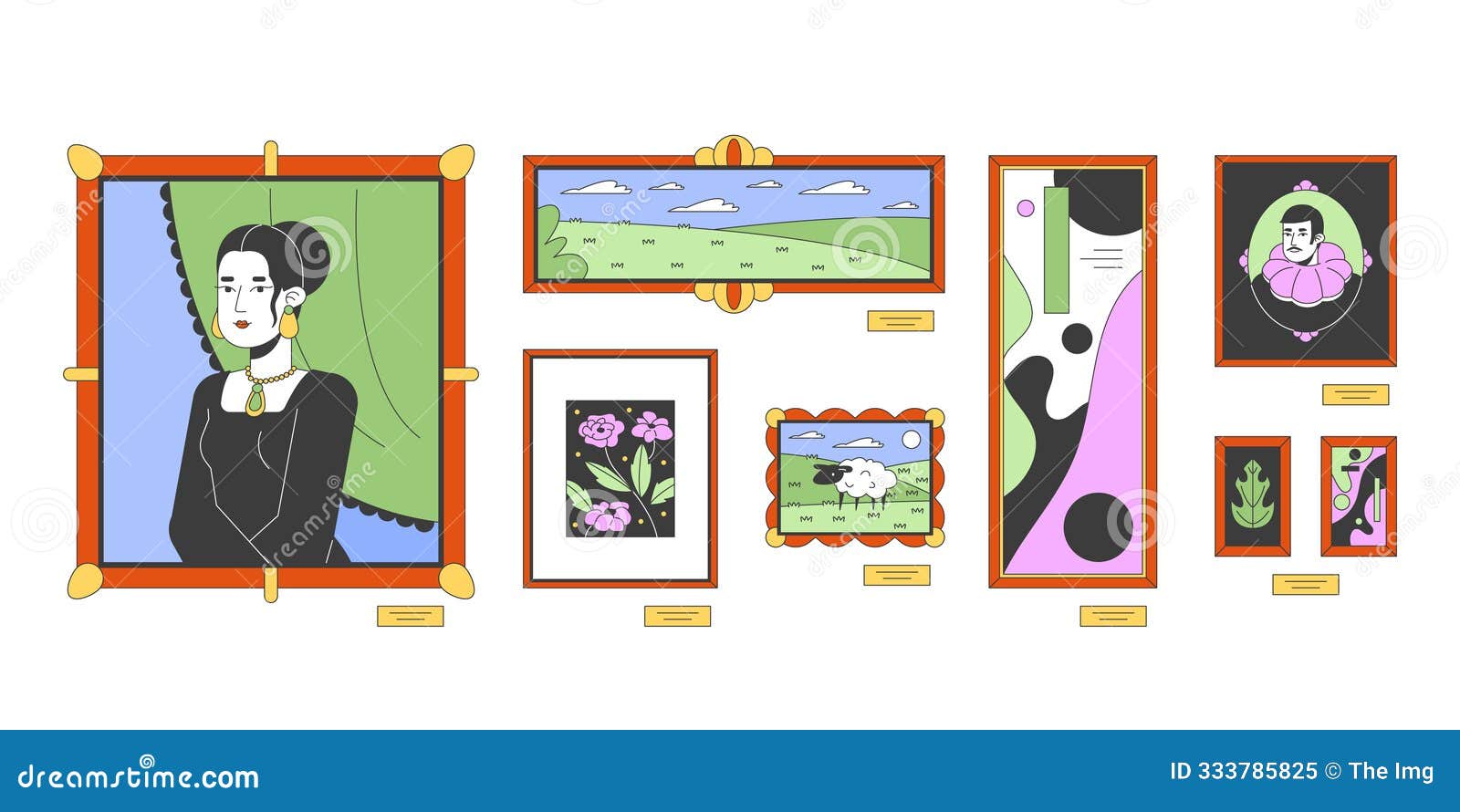 Famous Paintings for Art Gallery 2D Linear Cartoon Objects Set Stock ...