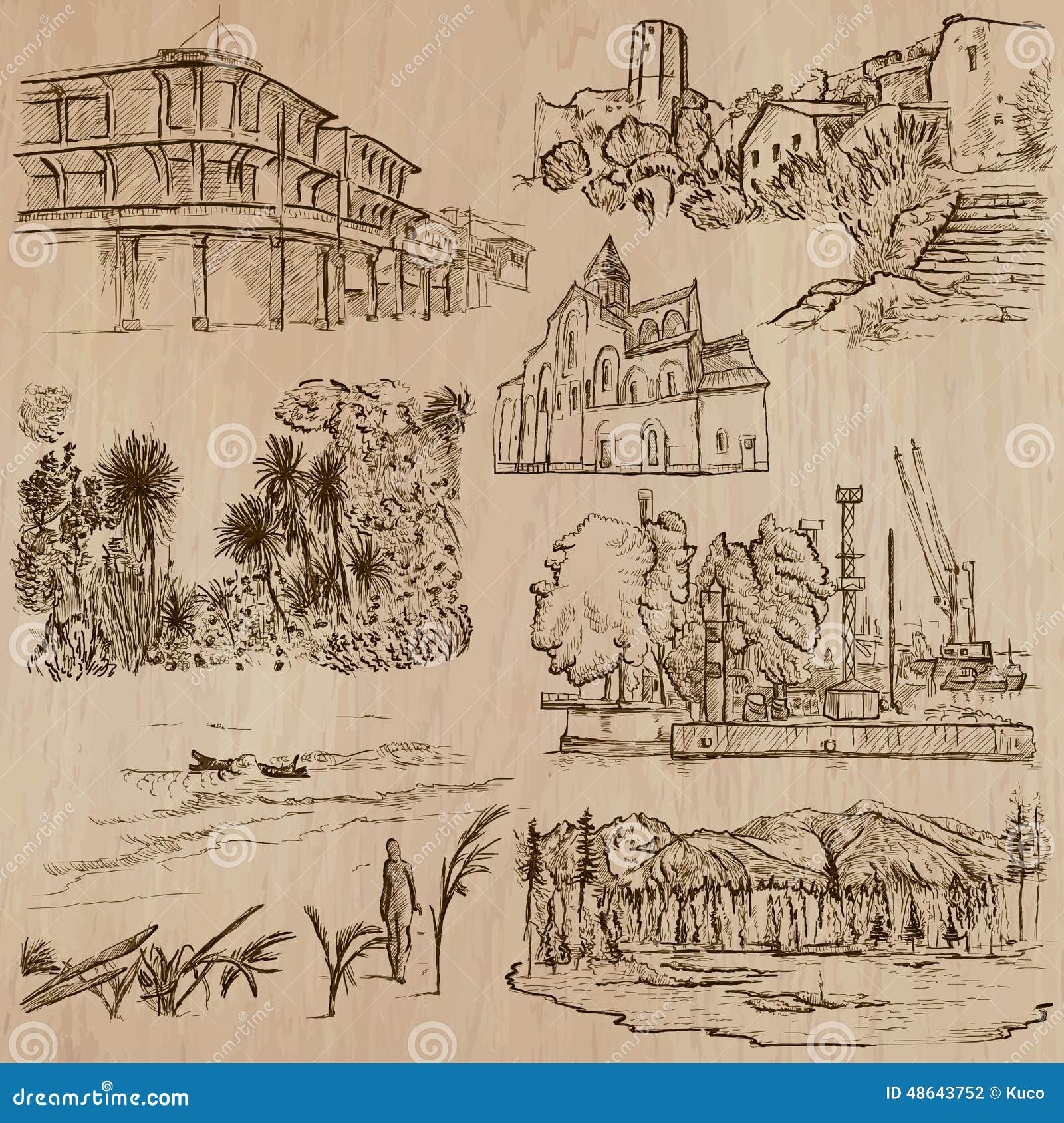 Famous Places and Architecture - Hand Drawn Vector Stock Vector ...