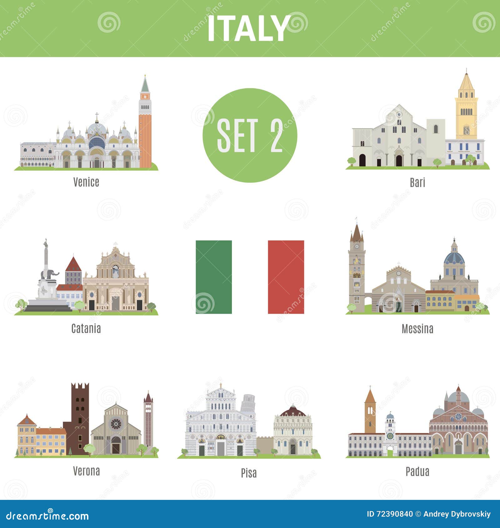 Famous Places Italy Cities. Set 2 Stock Vector - Illustration of city ...