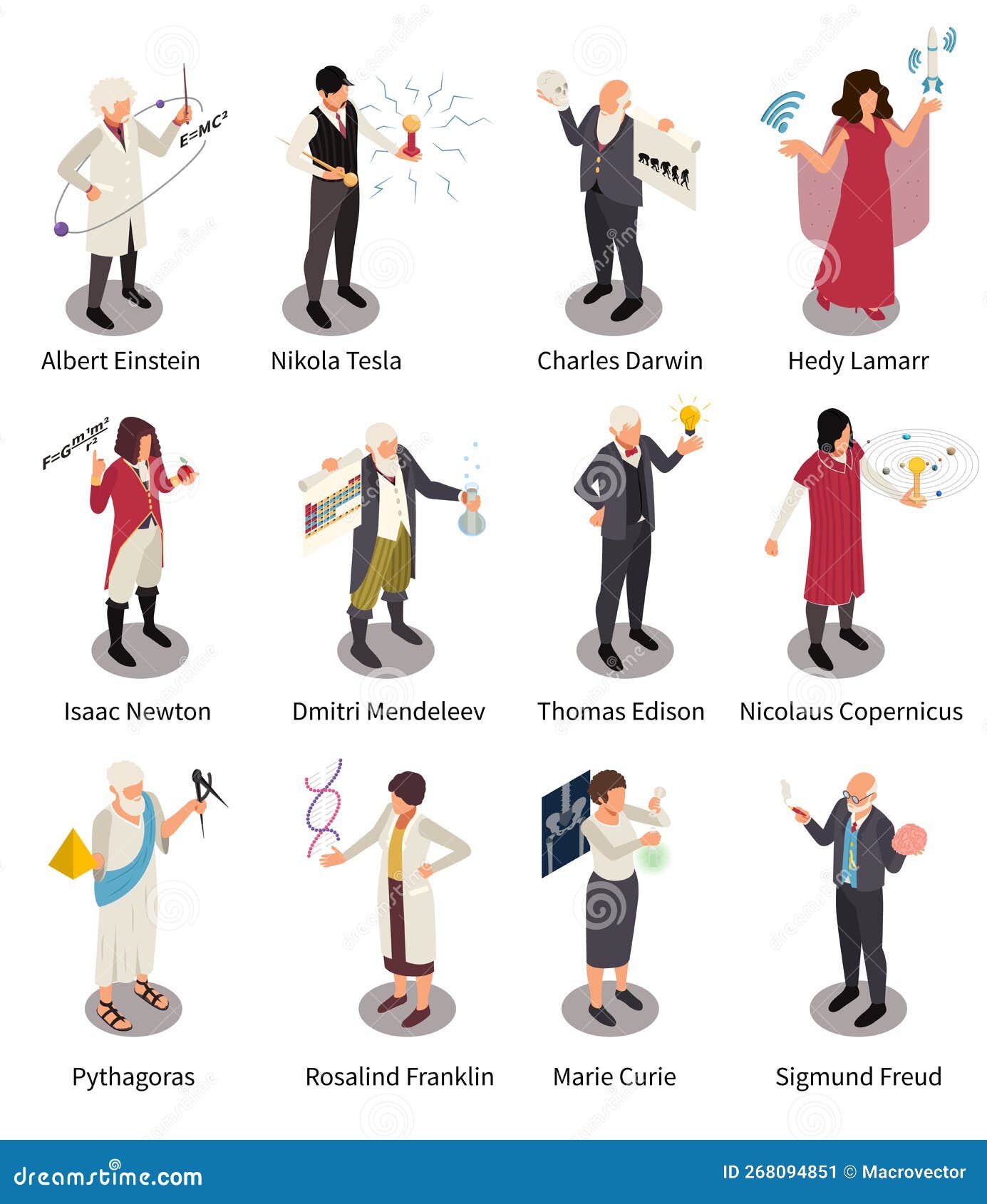 Famous Scientists Characters Collection Stock Vector - Illustration of ...