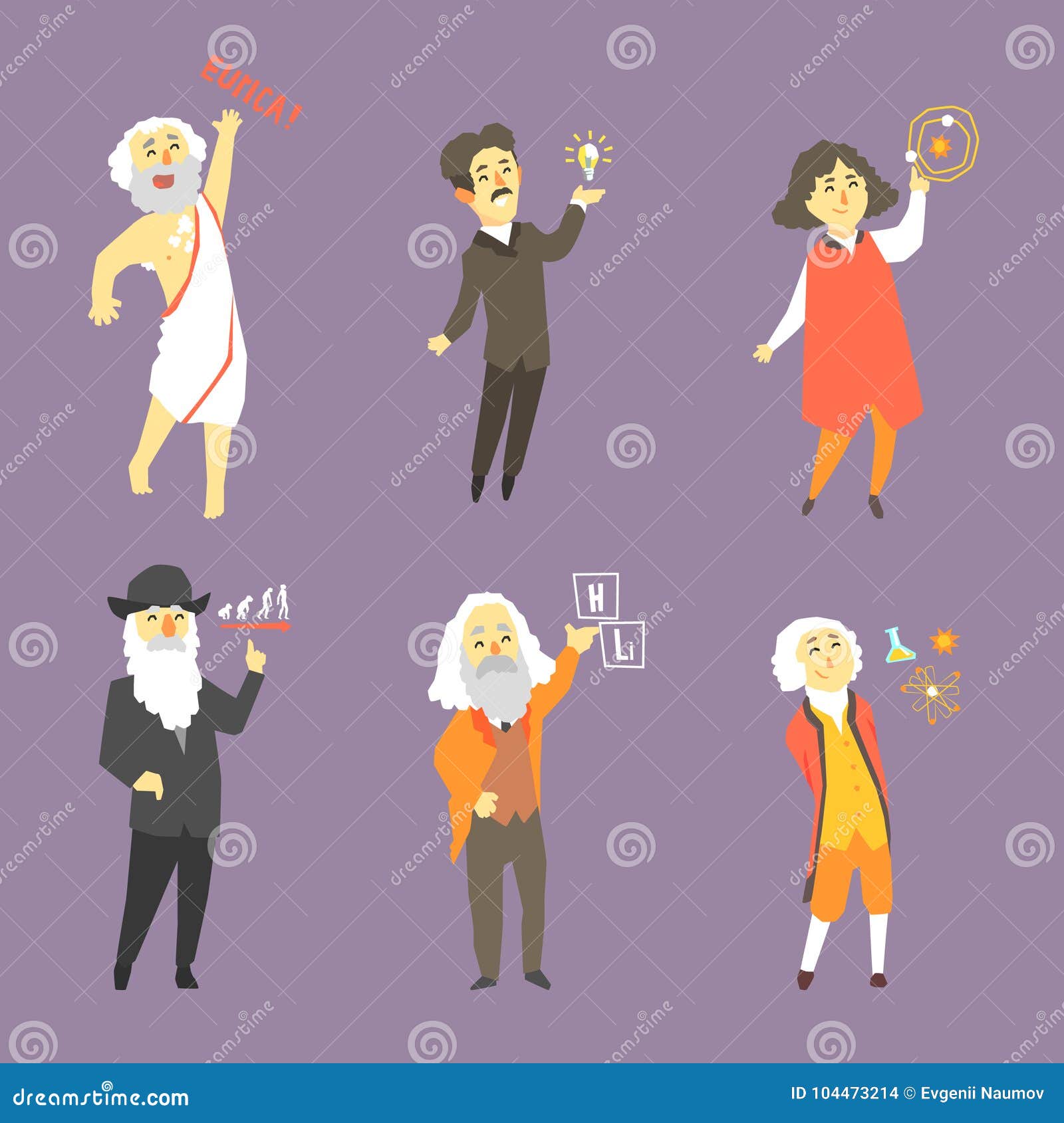 Famous Scientists Vector Portraits, Newton, Einstein, Mendeleev Darwin ...