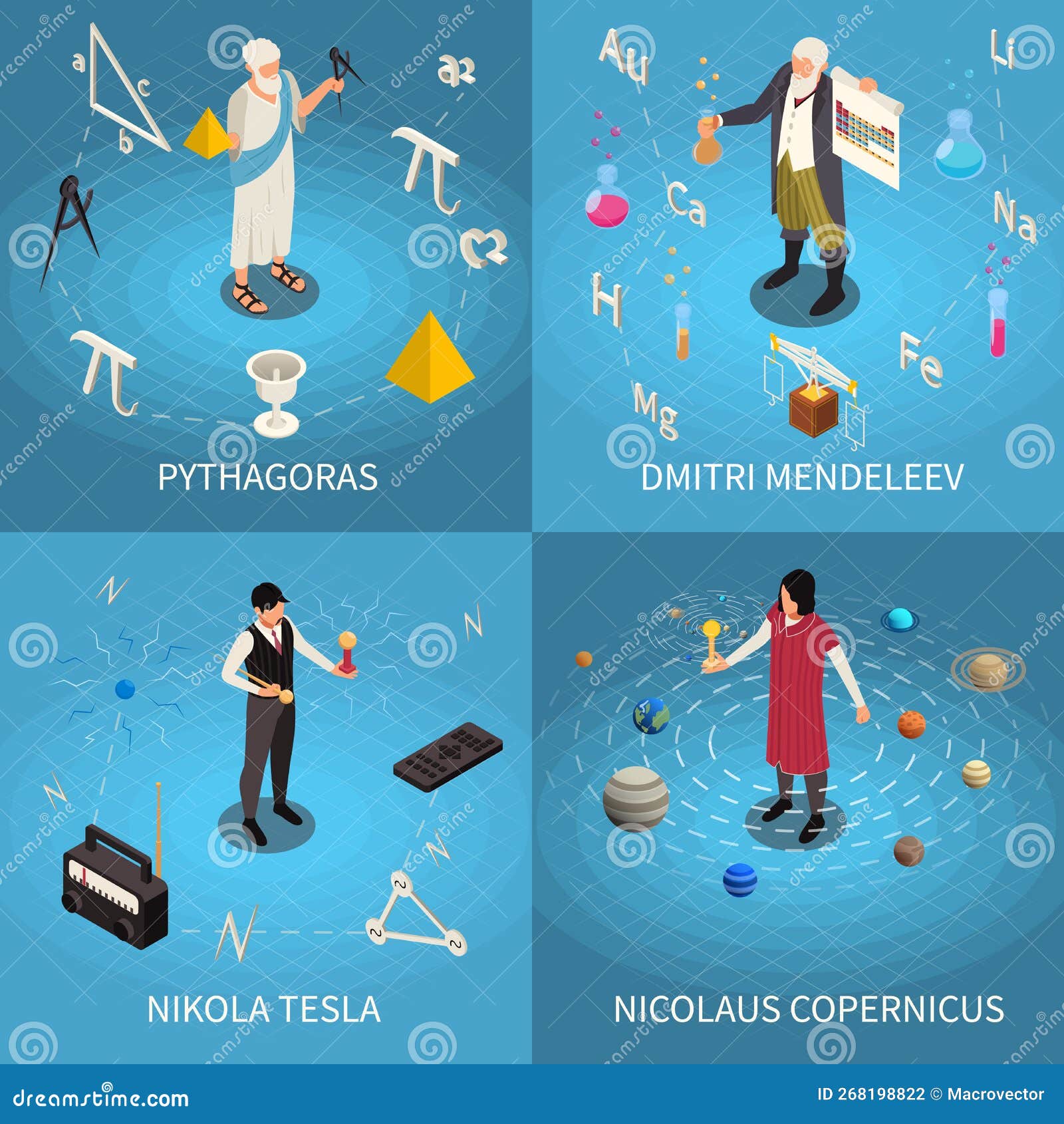 Famous Scientists Vector Portraits, Newton, Einstein, Mendeleev Darwin ...