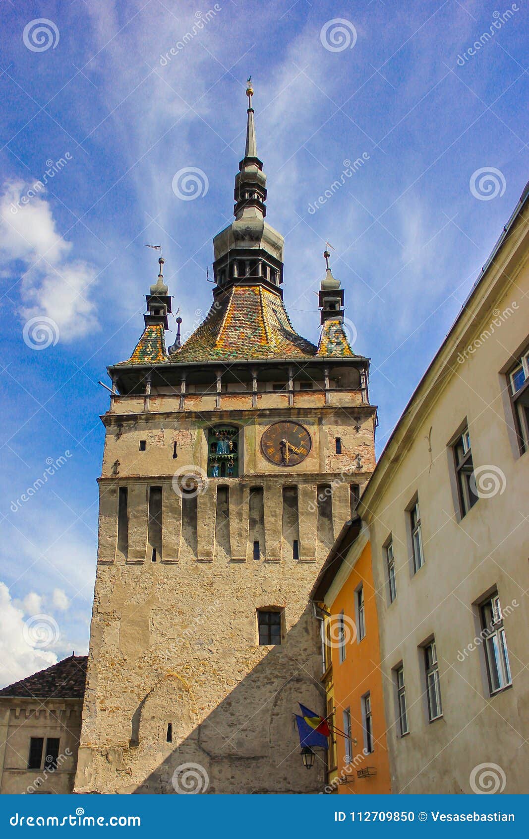 The Famous Sighisoara Clock Tower in Sighisoara, Romania Stock Photo ...