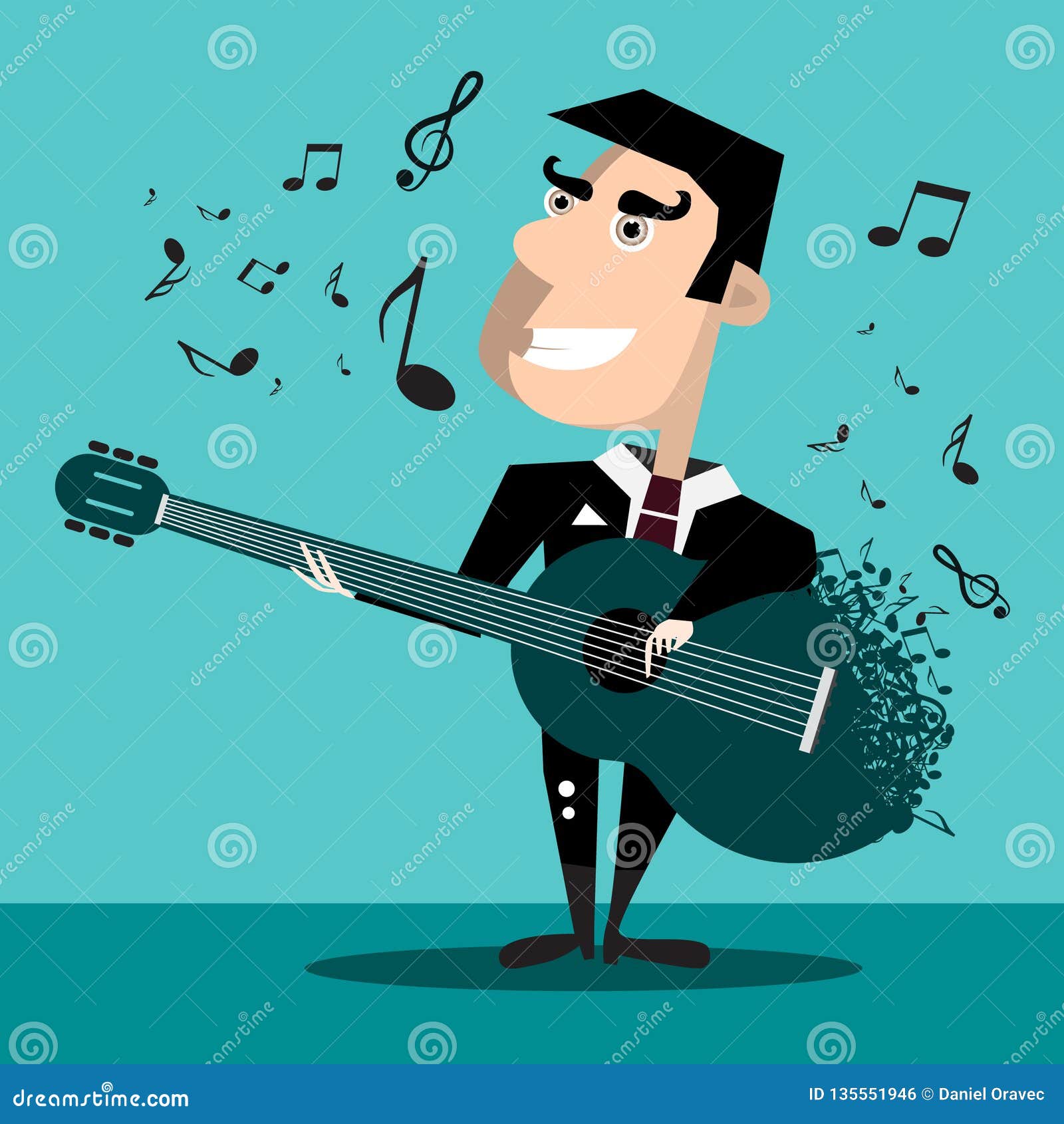 Famous Singer with Guitar and Notes. Stock Vector - Illustration of ...
