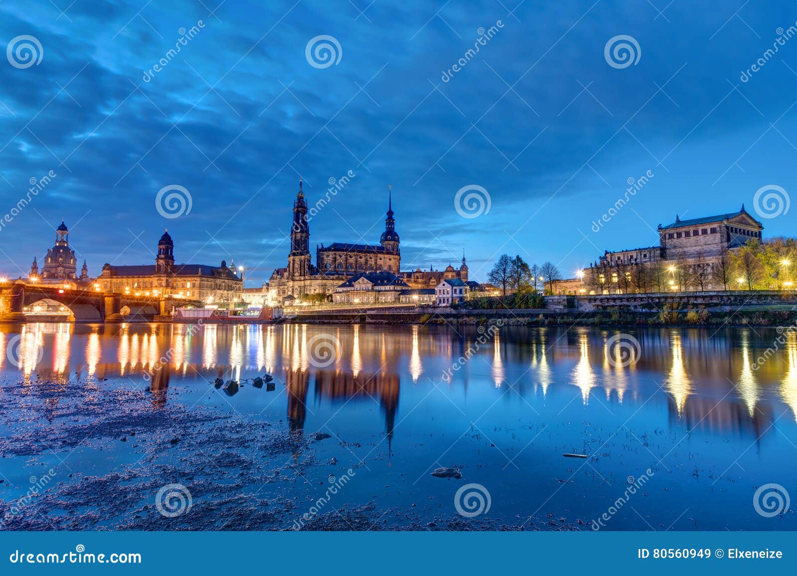 The Famous Skyline of Dresden at Night Stock Image - Image of dusk ...