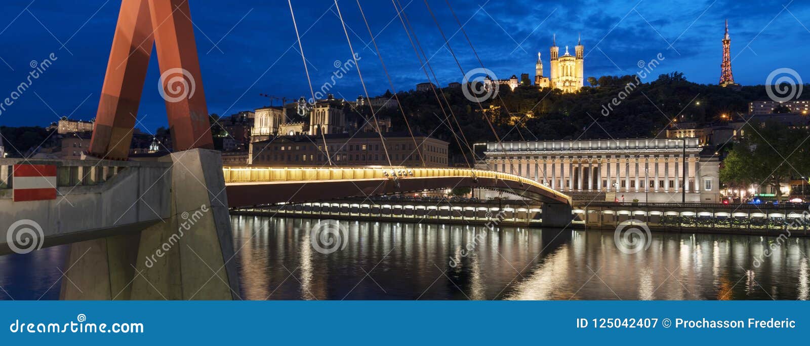 Famous View of Lyon by Night. Stock Image - Image of fourviere, france ...