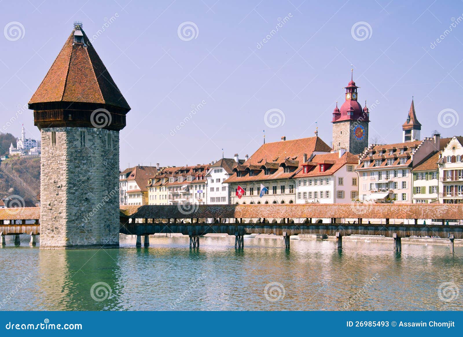 Famous Wooden Bridge in Lucerne Stock Image - Image of saturated, water ...