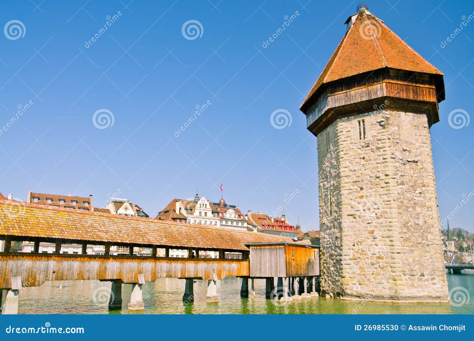 Famous Wooden Bridge in Lucerne Stock Photo - Image of house, city ...