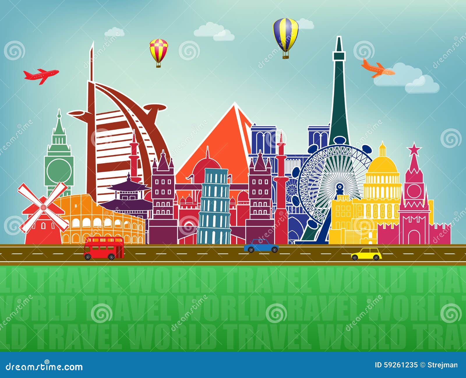 Famous World Landmarks Icons Stock Vector - Illustration of balloon ...