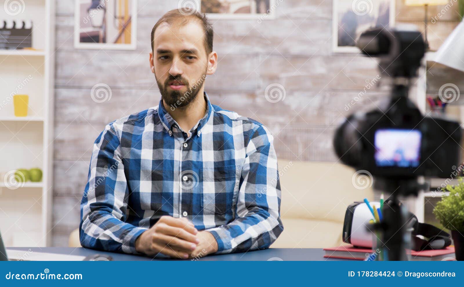 Famous Young Man Recording a Vlog for Subscribers Stock Photo - Image ...