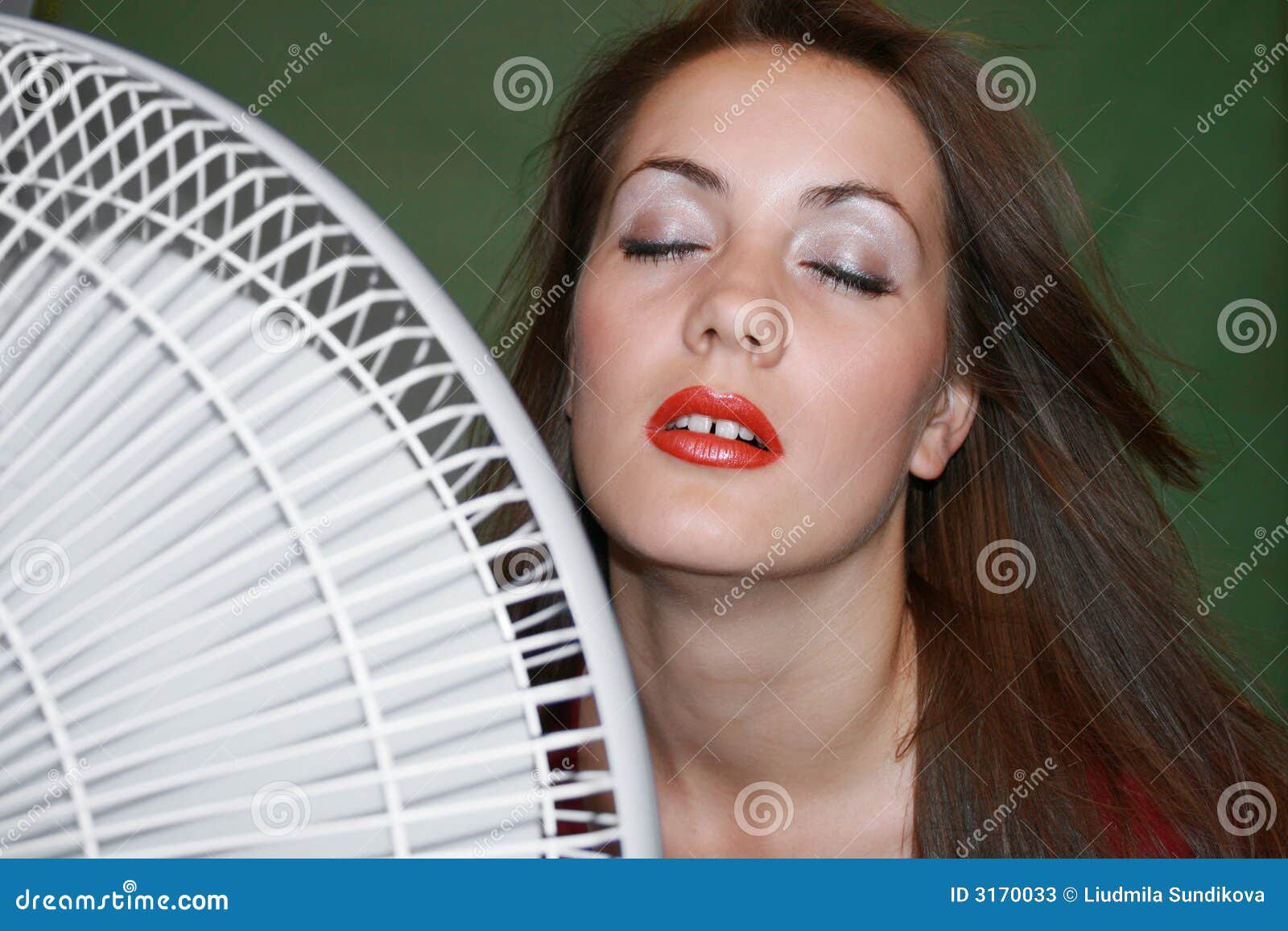 Fan stock image. Image of brunette, emotion, blow, cooler - 3170033