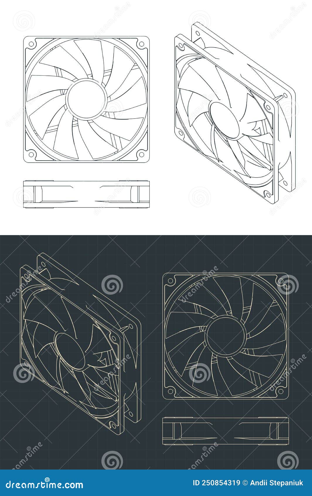 Fan for Computer Cases and CPU Coolers Blueprints Stock Vector ...