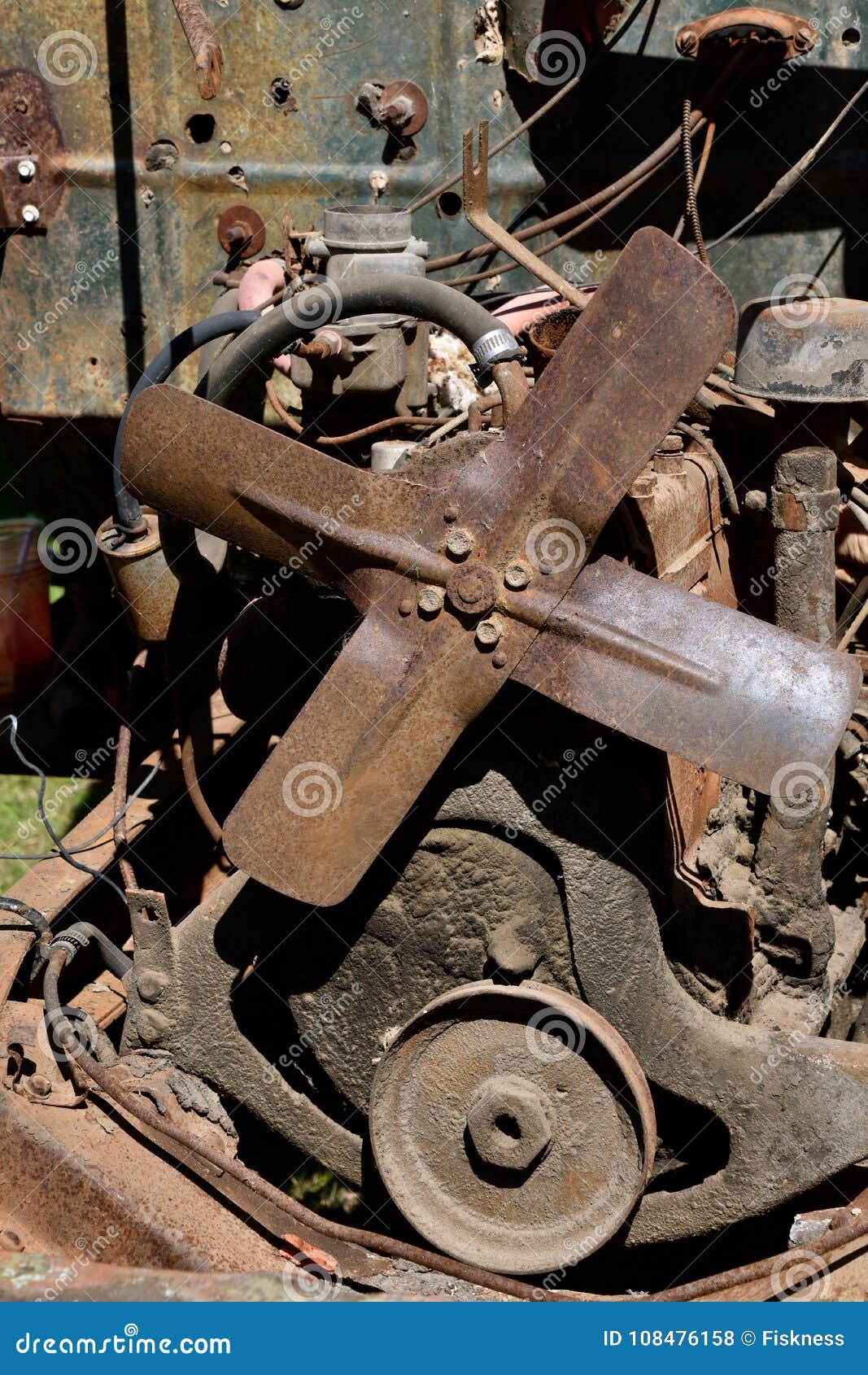 Fan and Engine of an Old Pickup Stock Photo - Image of spigot, wall ...