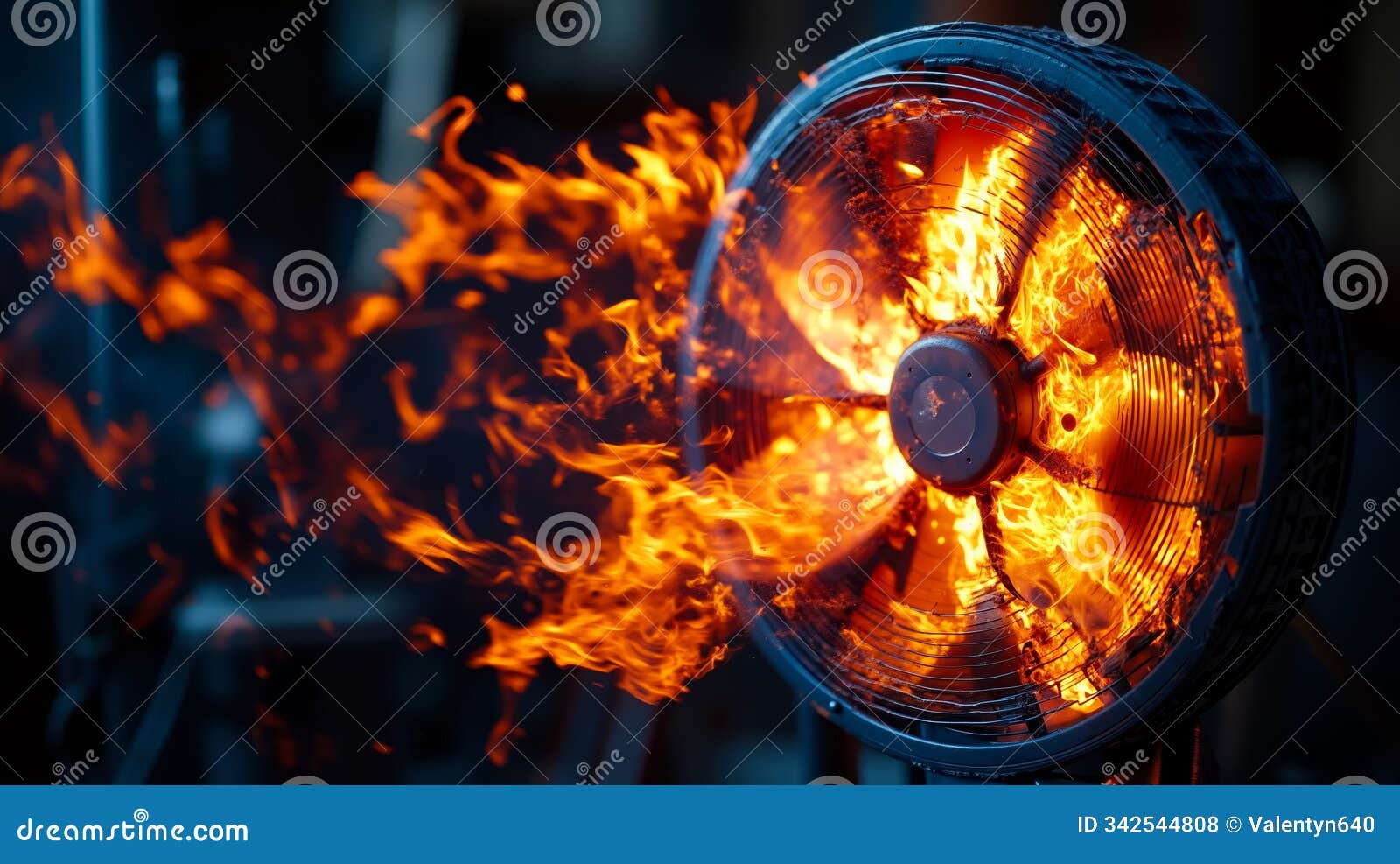A Fan that is on Fire in a Room Stock Photo - Image of energy, dark ...