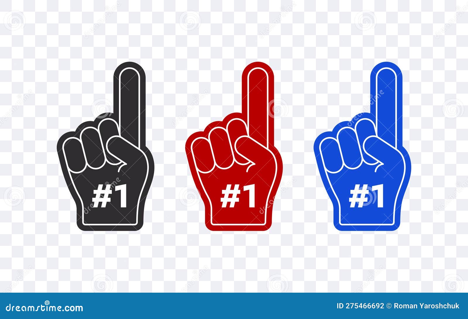 Fan Foam Fingers. Color Sports Glove With Number One, Stadium Supporter ...