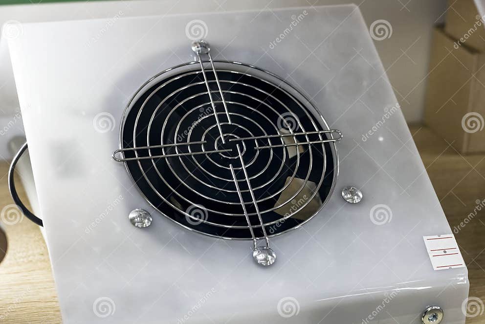 The Fan with a Grid in a White Plastic Frame Stock Photo - Image of ...