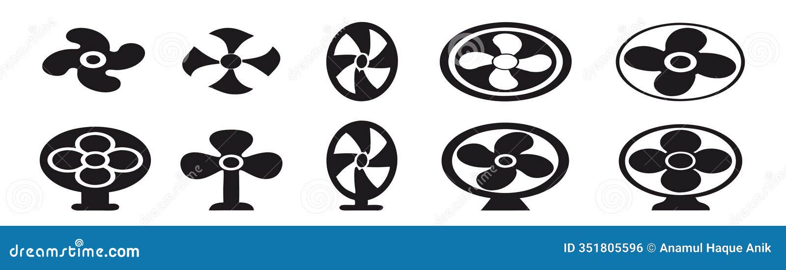 Fan Icons Black White Ventilation Symbols Set Stock Illustration ...