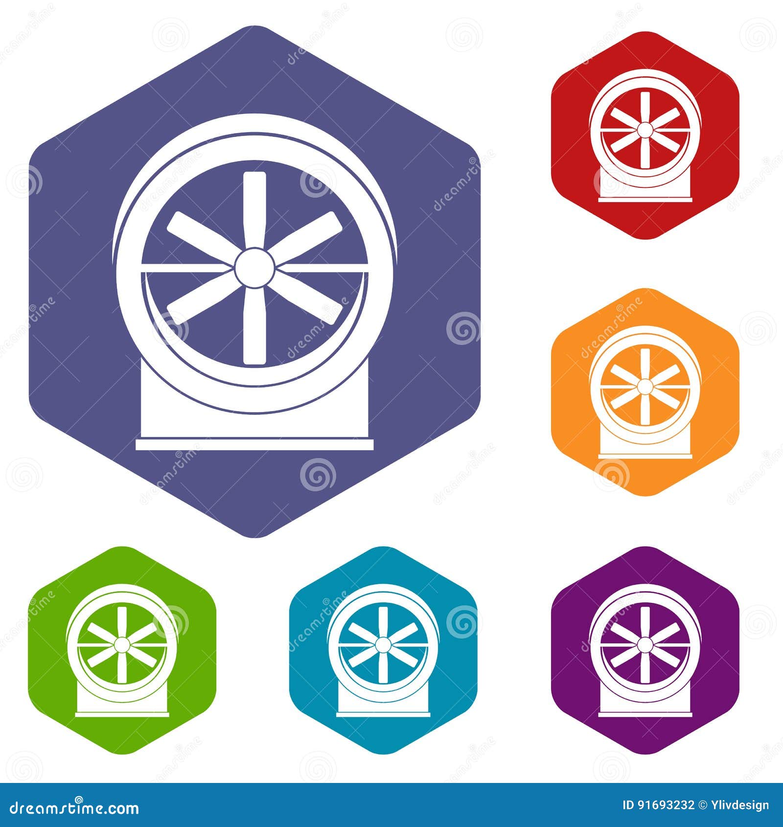 Fan icons set hexagon stock vector. Illustration of blowing - 91693232