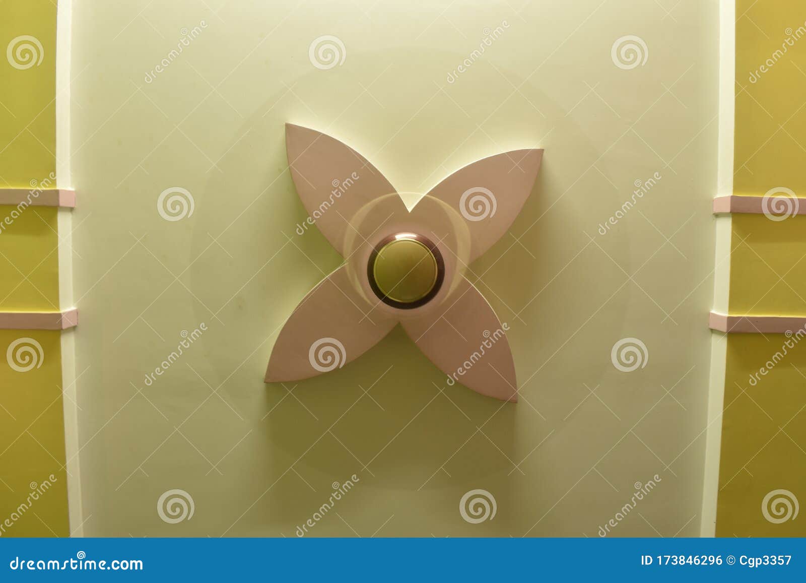 Fan Running on the Designed Plaster Ceiling. Electric Fan Moving on the ...