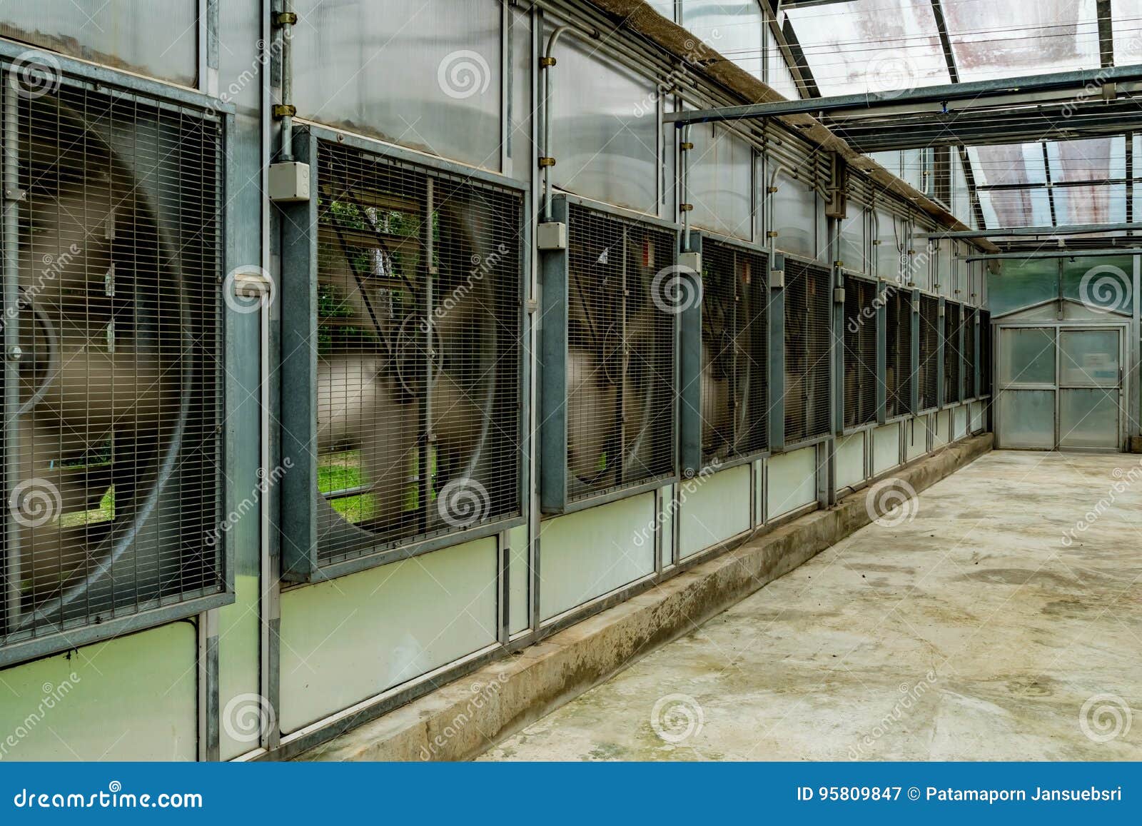 Fan system of greenhouse stock image. Image of green - 95809847