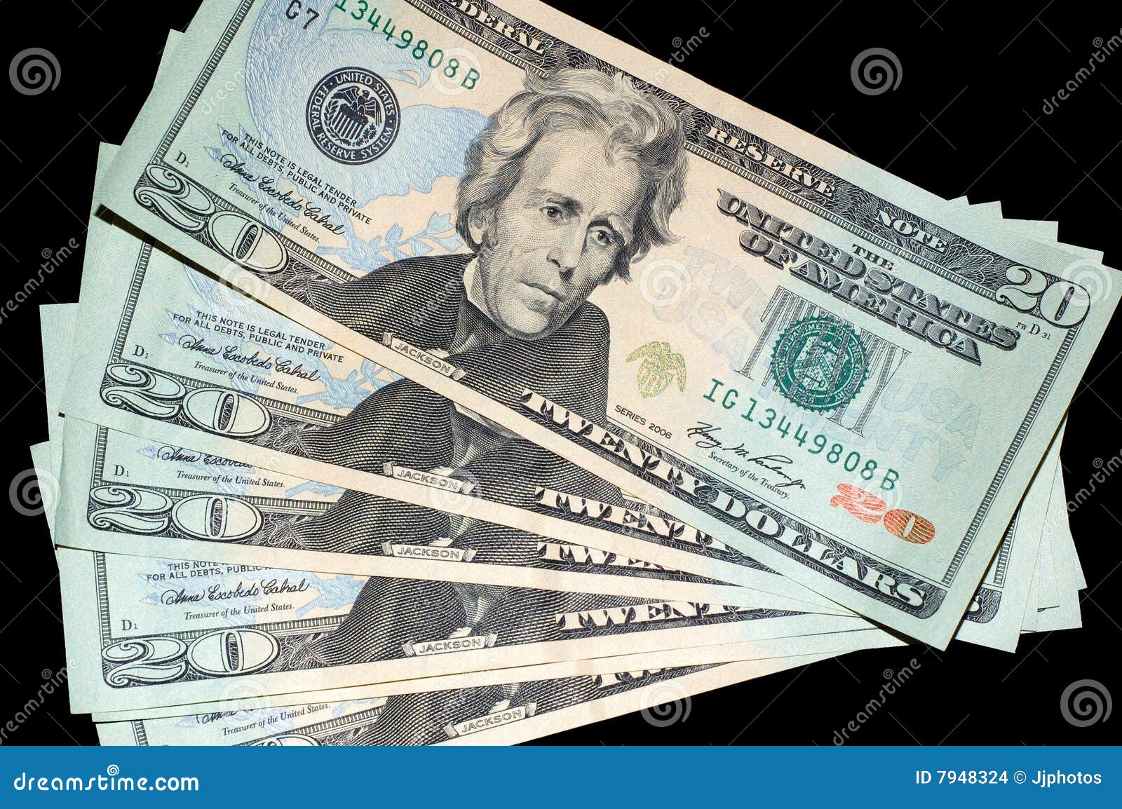 Fan of US $20 bills stock photo. Image of denomination - 7948324