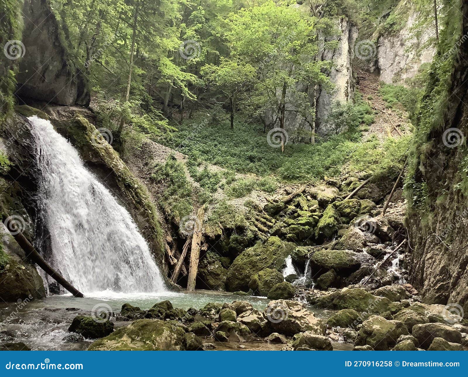 Fan Waterfall in the Mountains Stock Photo - Image of mountains, creek ...