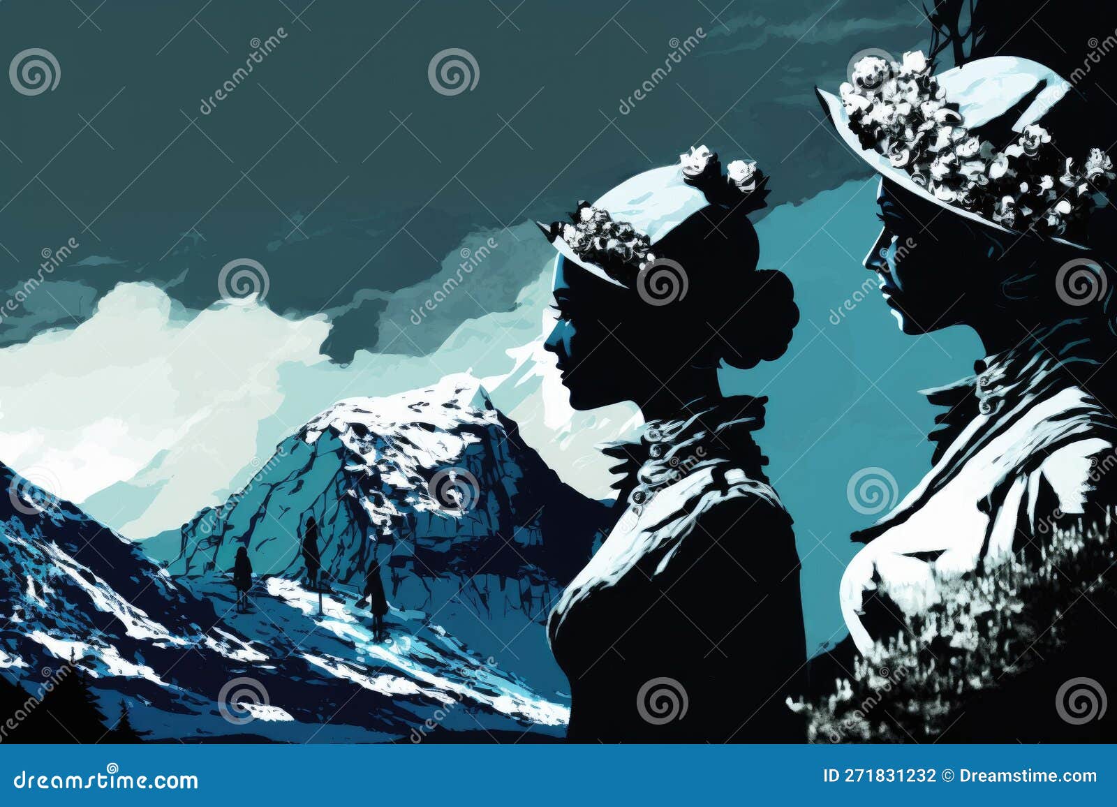 Fanciful Characters in a Mountainous Landscape, Staring Off into the ...