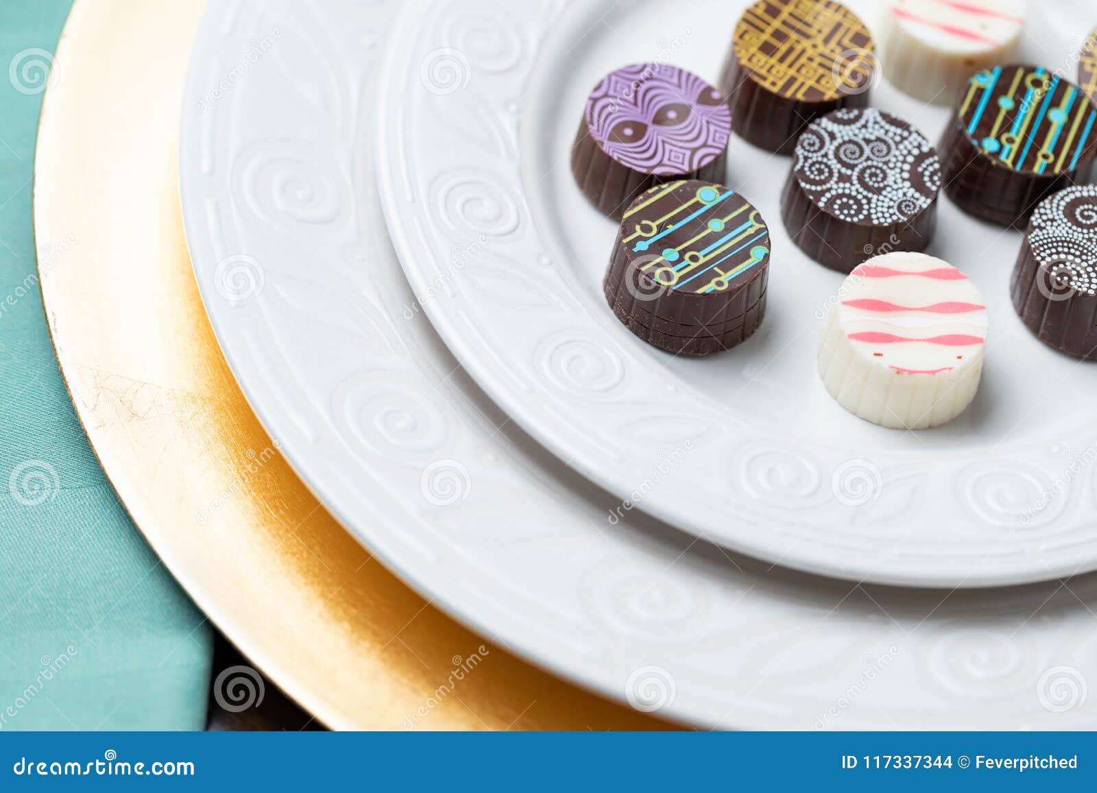 Fancy Artisan Fine Chocolate Candy on Serving Dish Stock Photo - Image ...