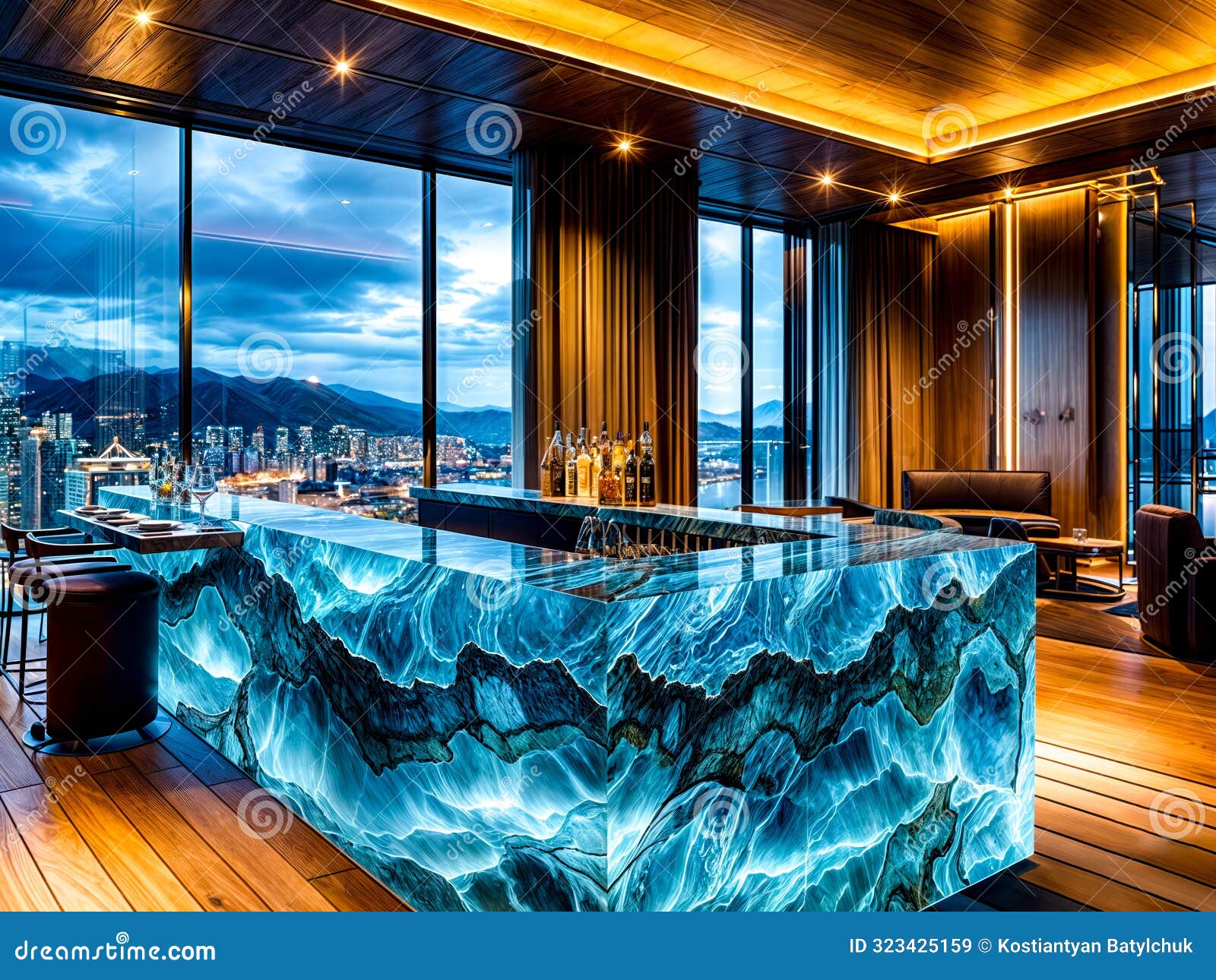 Fancy Bar with View of City in the Background at Night. Generative AI ...