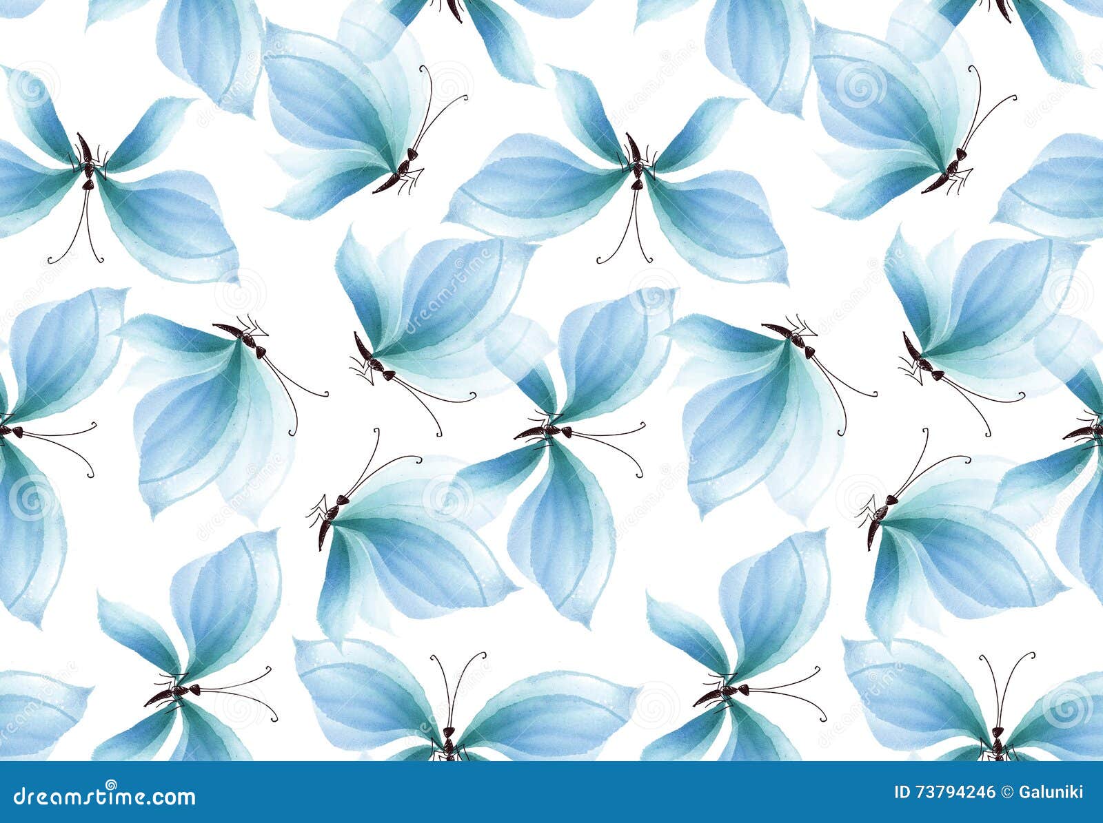 Fancy Blue Butterfly Seamless Pattern. Stock Illustration ...