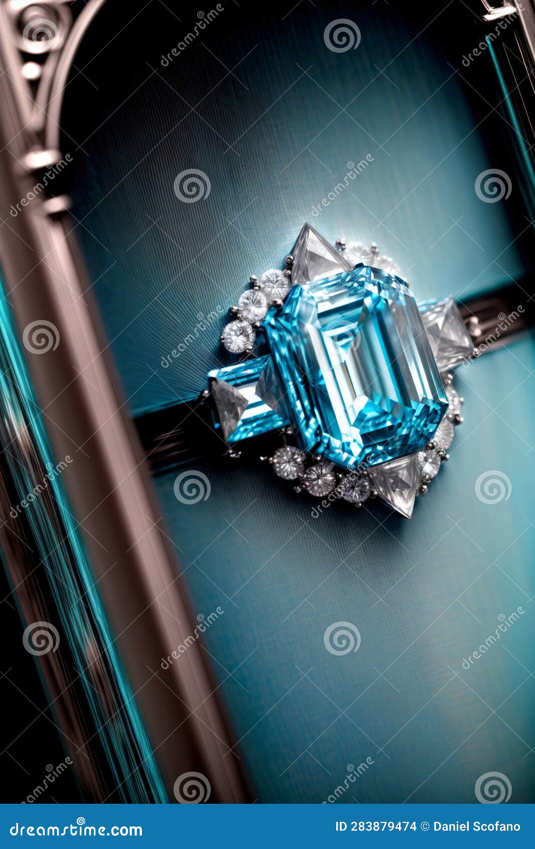 A Fancy Blue Diamond Ring on a Blue Background. Generative AI Stock ...