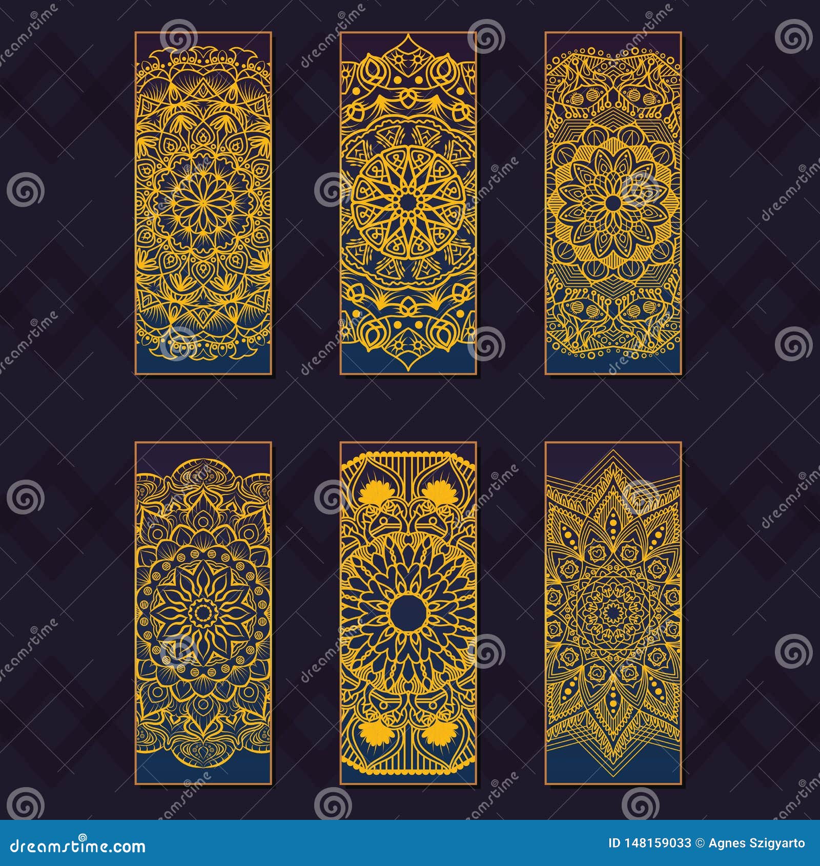 Fancy Bookmarks with Golden Mandala Patterns Stock Vector ...