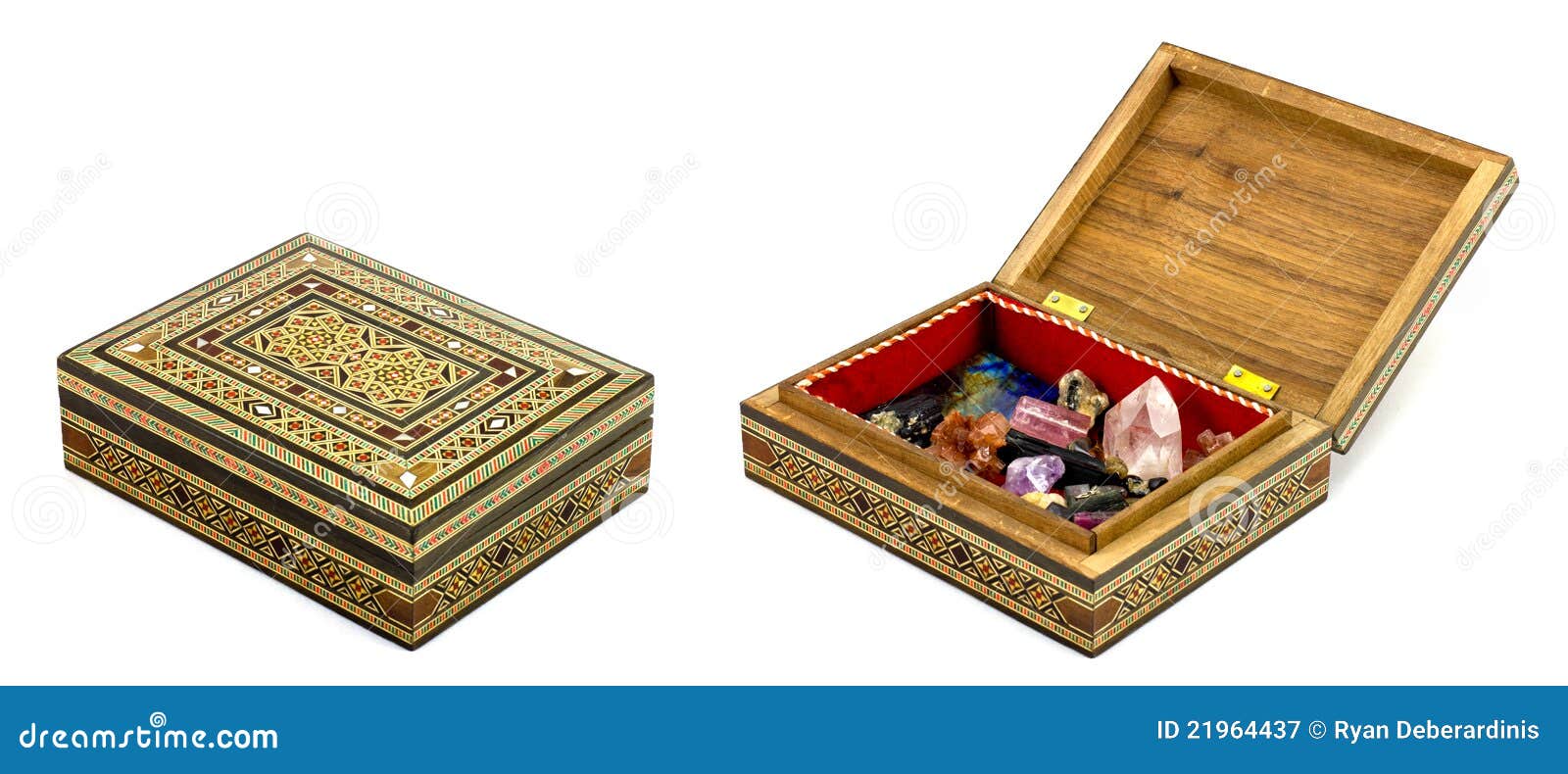 Fancy Box with Hidden Treasure on White Stock Image - Image of opened ...