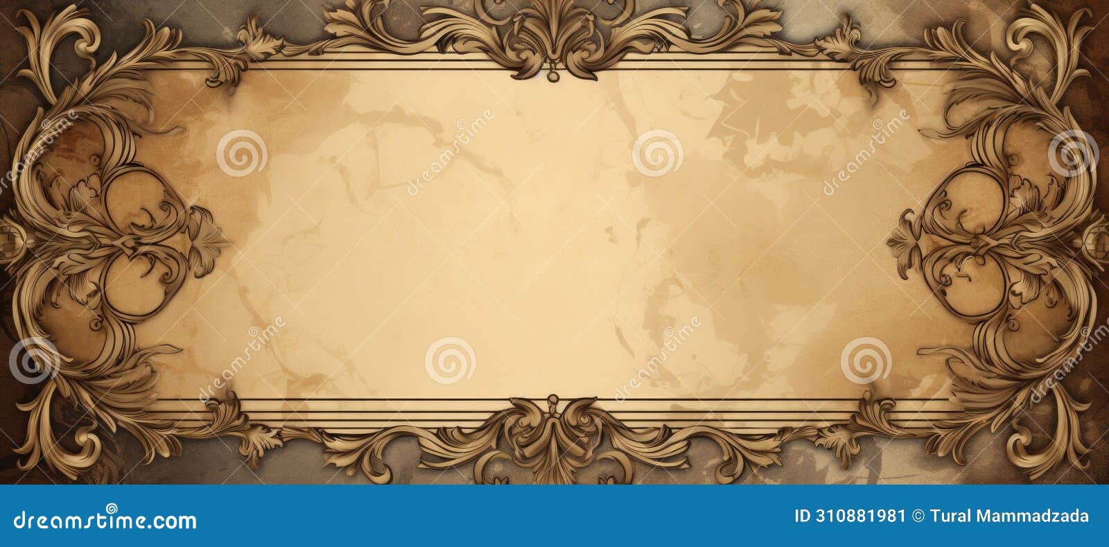 A Fancy Brown Rectangle Frame with Textile, Wood, and Metal Elements on ...