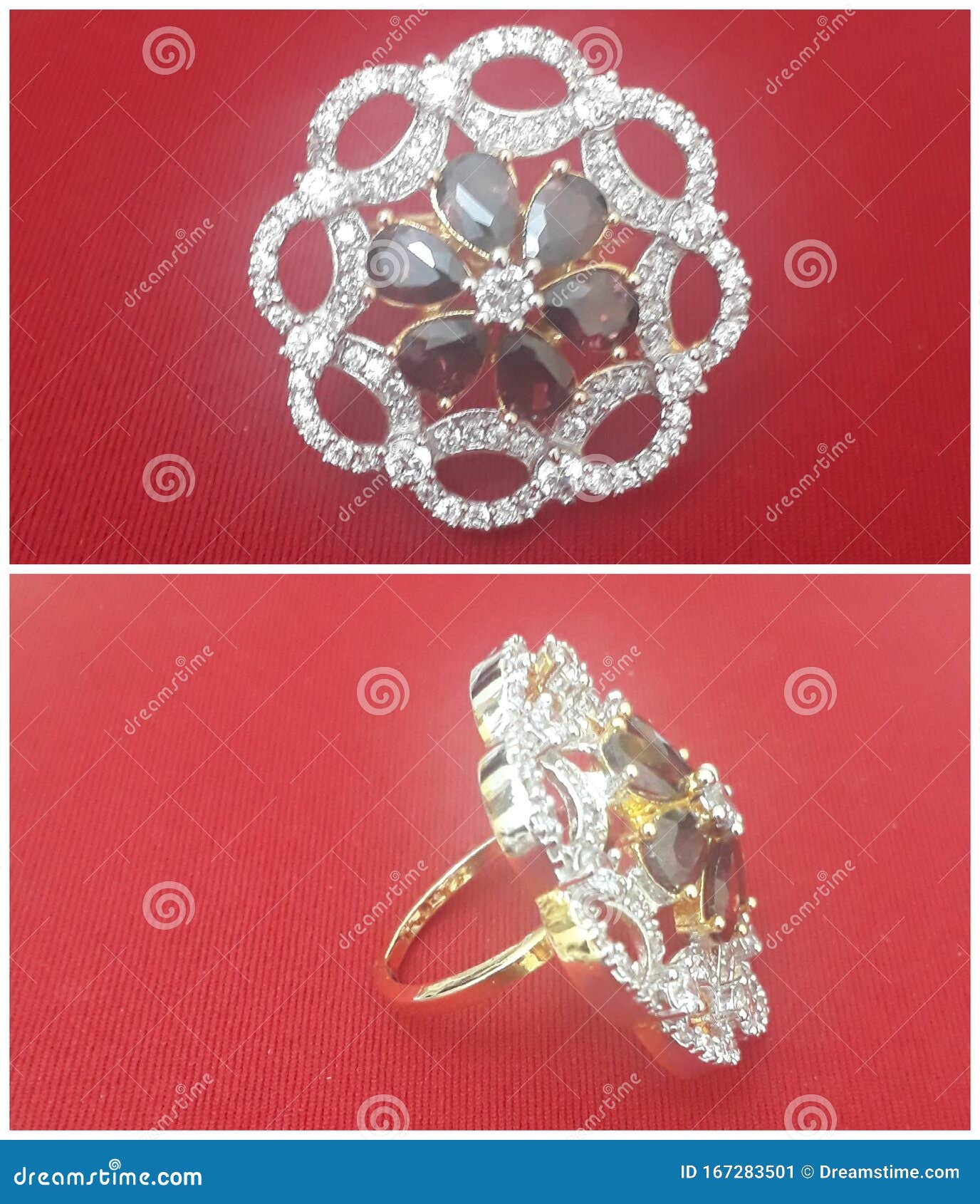 Fancy Cocktail Rings with Coloured Stone and CZ Stock Image - Image of ...