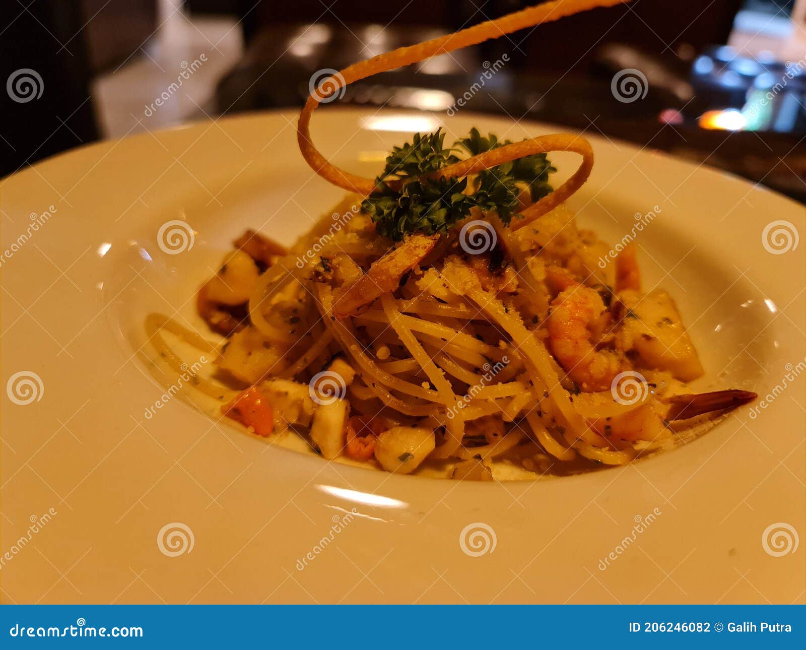 Fancy Dinner Spicy Spaghetti with Seafood Stock Photo - Image of meat ...