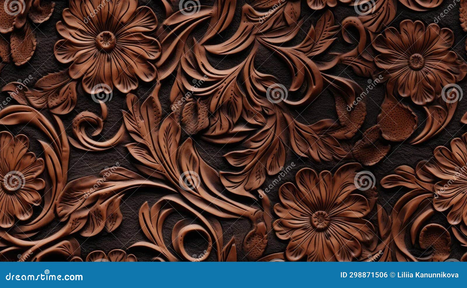 A Fancy Embossed Leather Background with Intricate Floral and Cowboy ...