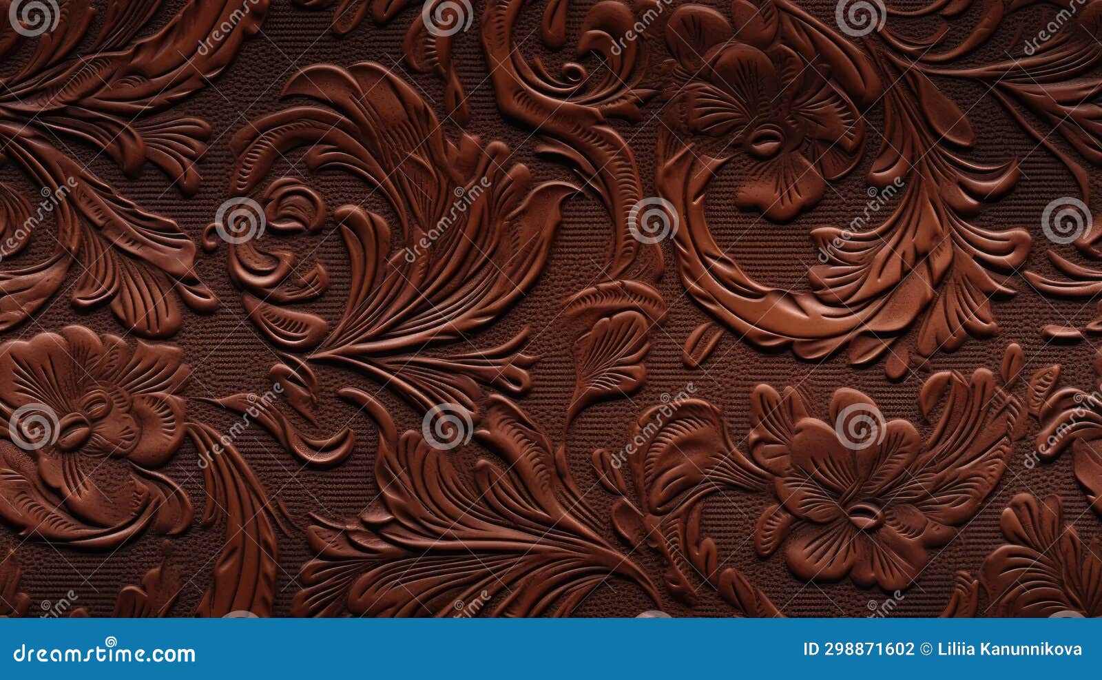 A Fancy Embossed Leather Background with Intricate Floral and Cowboy ...