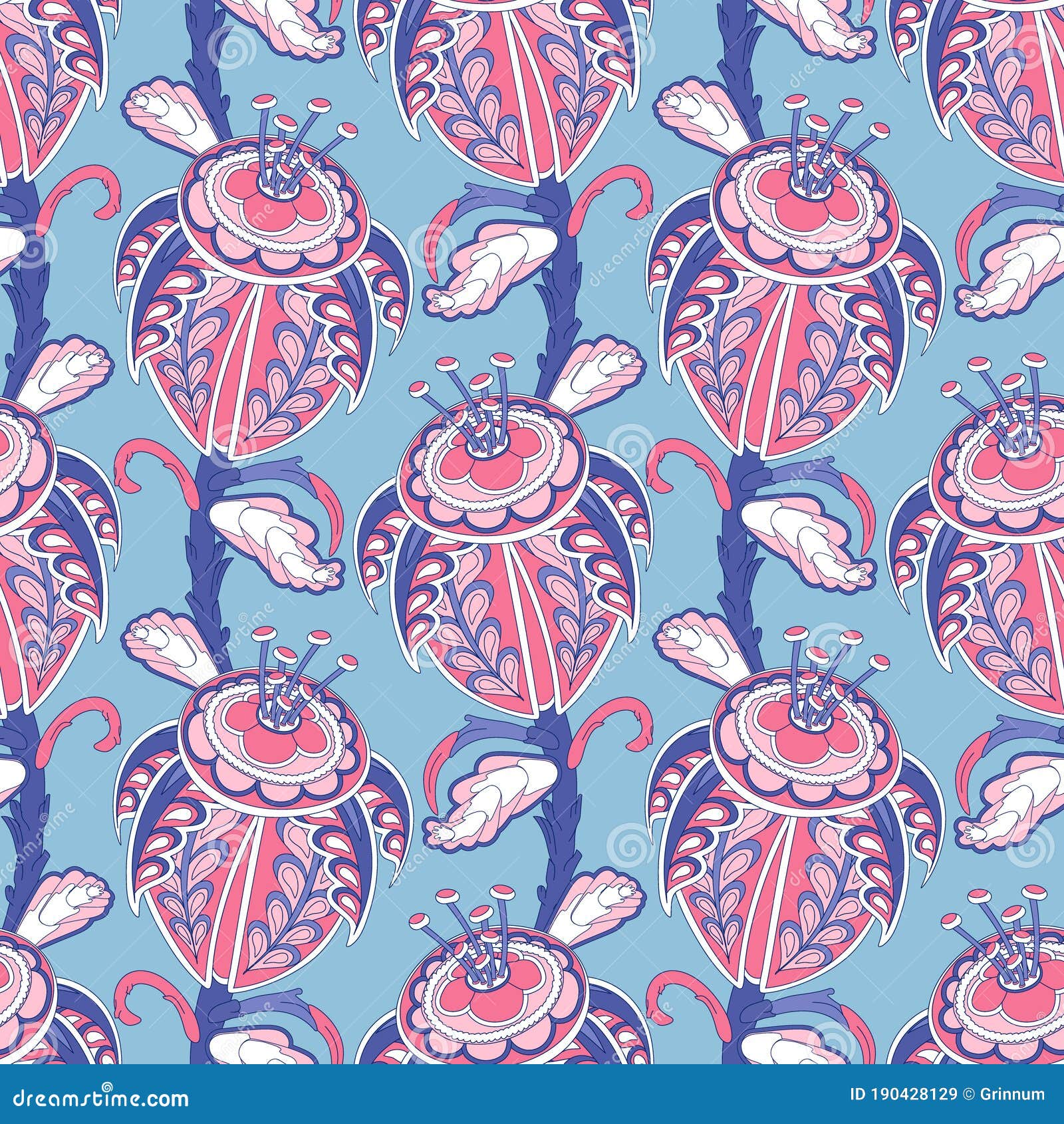 Fancy Flowers Seamless Pattern. Floral Decorative Vector Background ...