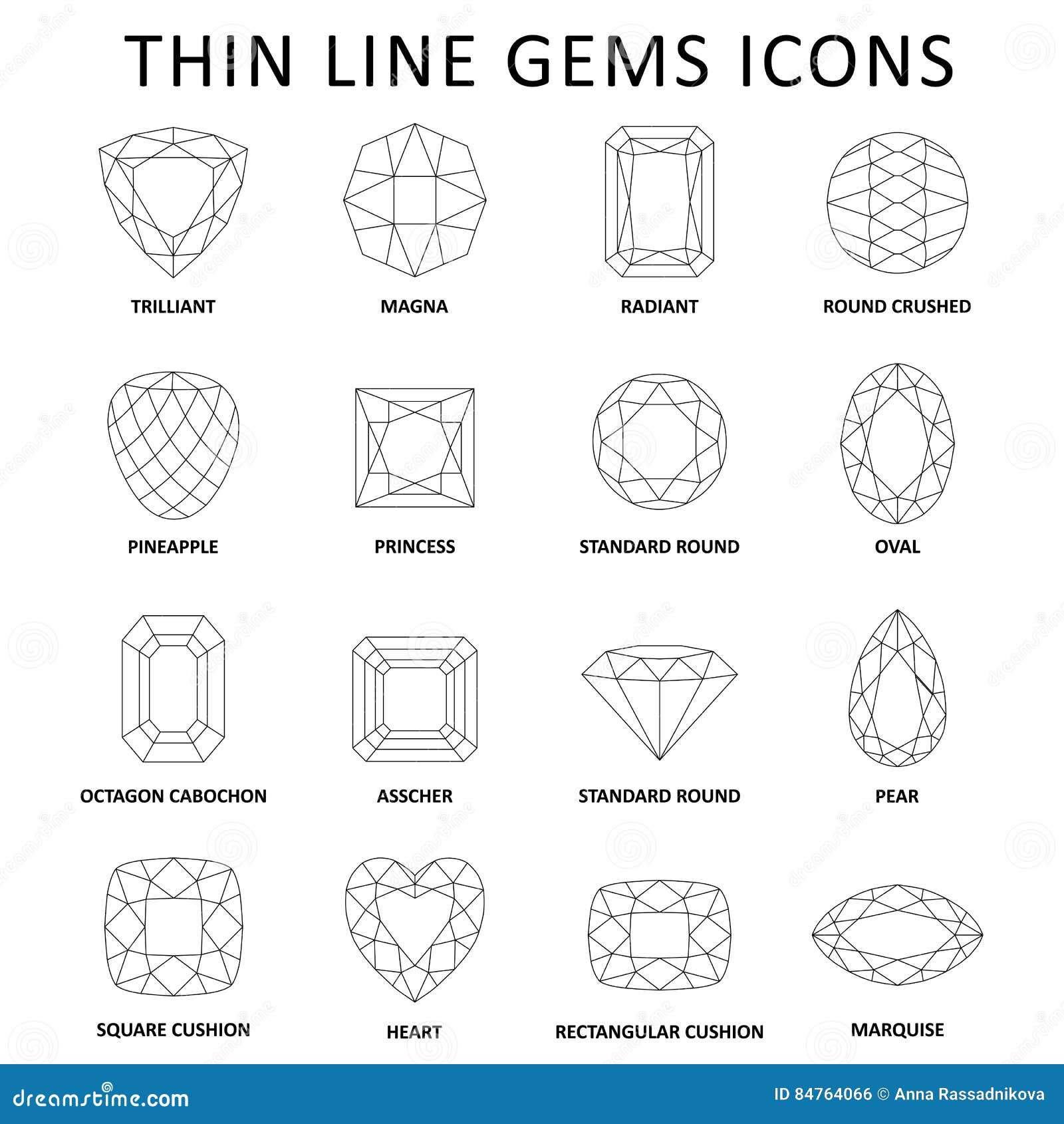 Fancy gem cut set stock vector. Illustration of contour - 84764066