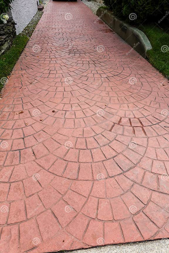 Fancy Long Red Brick Color Pattern Sidewalk Stock Image - Image of ...