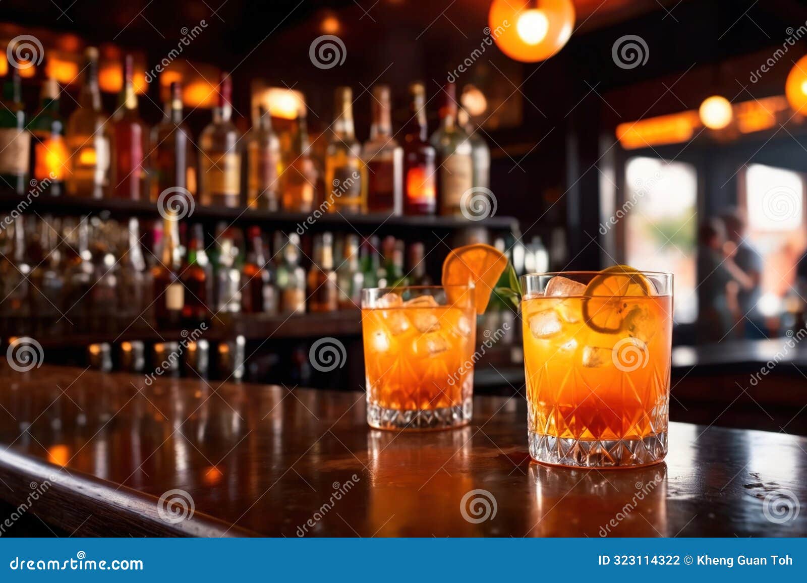 Fancy Mixed Cocktail on Bar Counter in Restaurant Stock Illustration ...