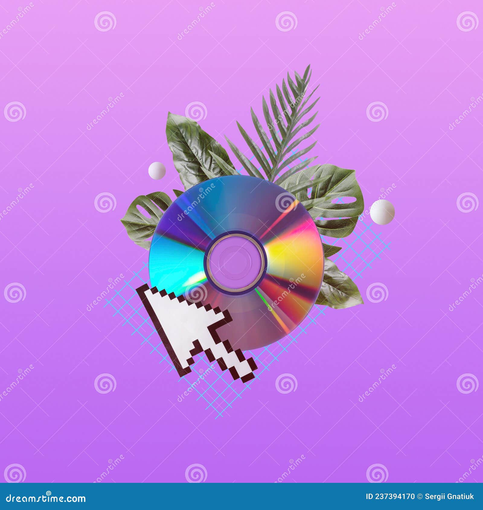 Fancy Nostalgic Graphic Collage with Disk and Computer Screen Cursor ...